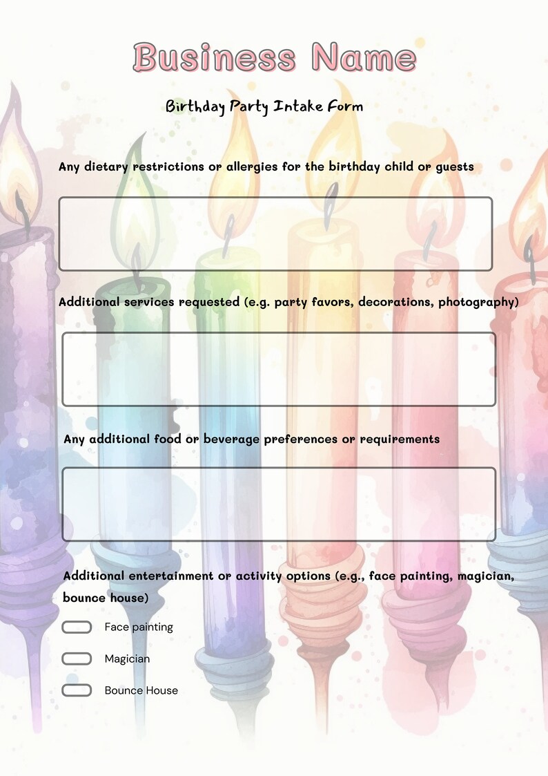 Digital Birthday Party Intake Forms for Small Businesses - Etsy