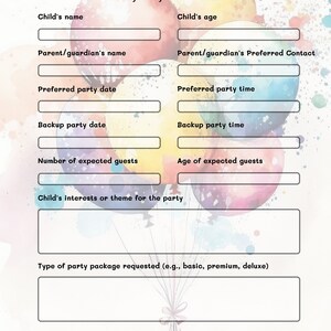 Digital Birthday Party Intake Forms for Small Businesses - Etsy