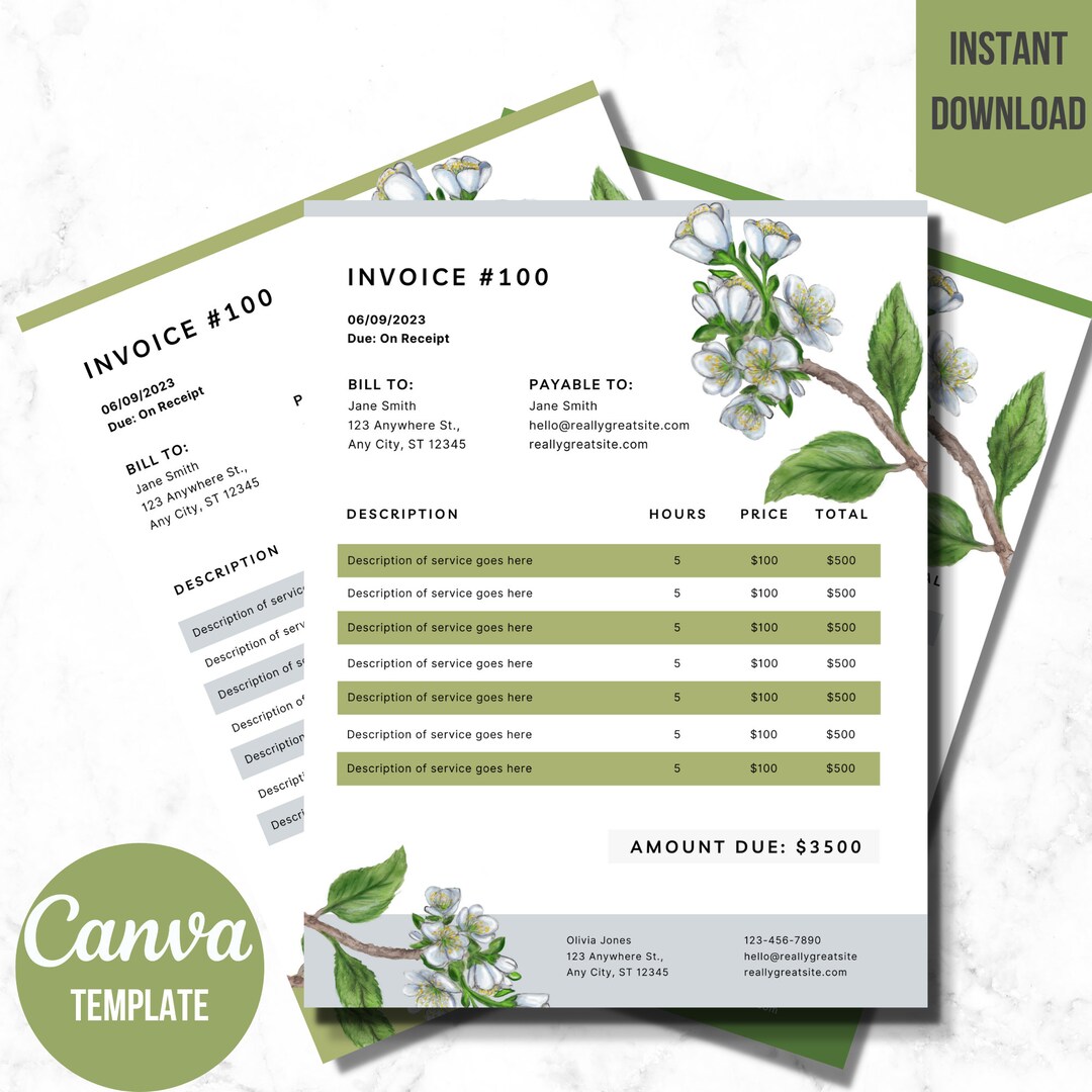 Simple Leaves | Editable Canva Invoice Template | Simple Minimalist ...