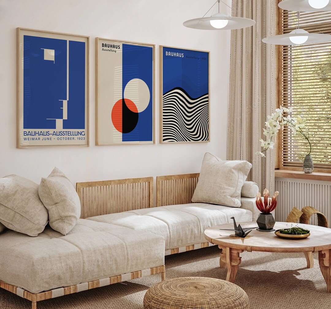 Bauhaus Poster Set of 3, Bauhaus Blue Print, Gallery Art, Geometric ...