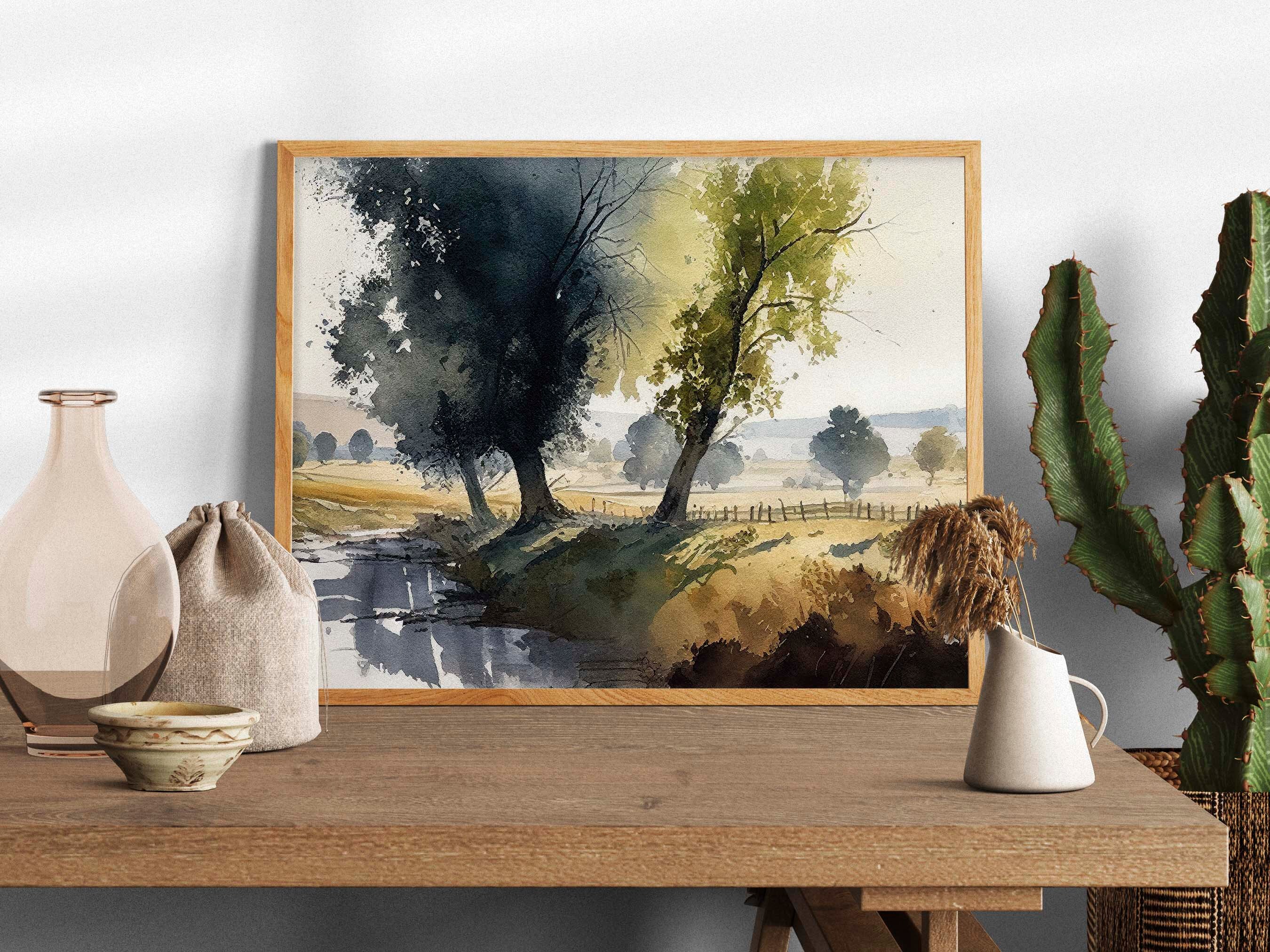 Pastoral Country Landscape Watercolor Painting Printable - Etsy