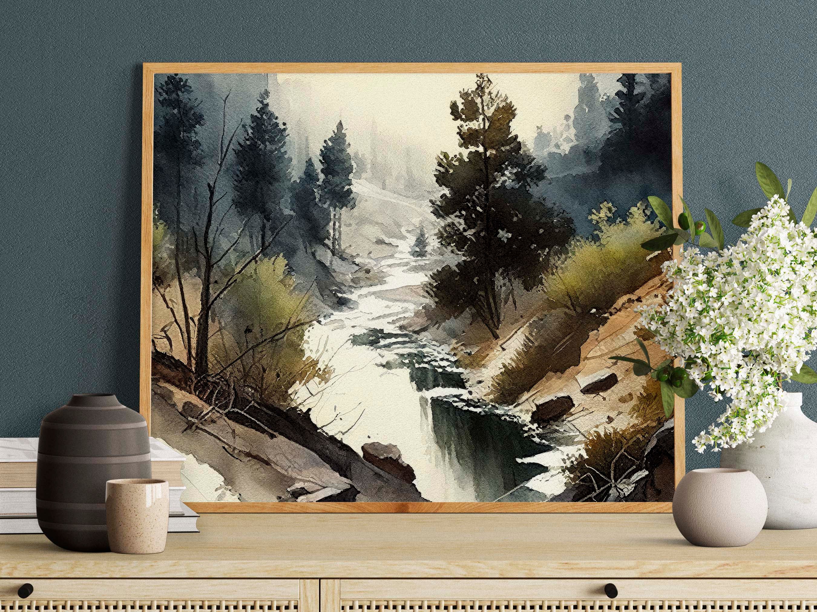 Gentle Forest Stream Watercolor Painting Printable Wall - Etsy