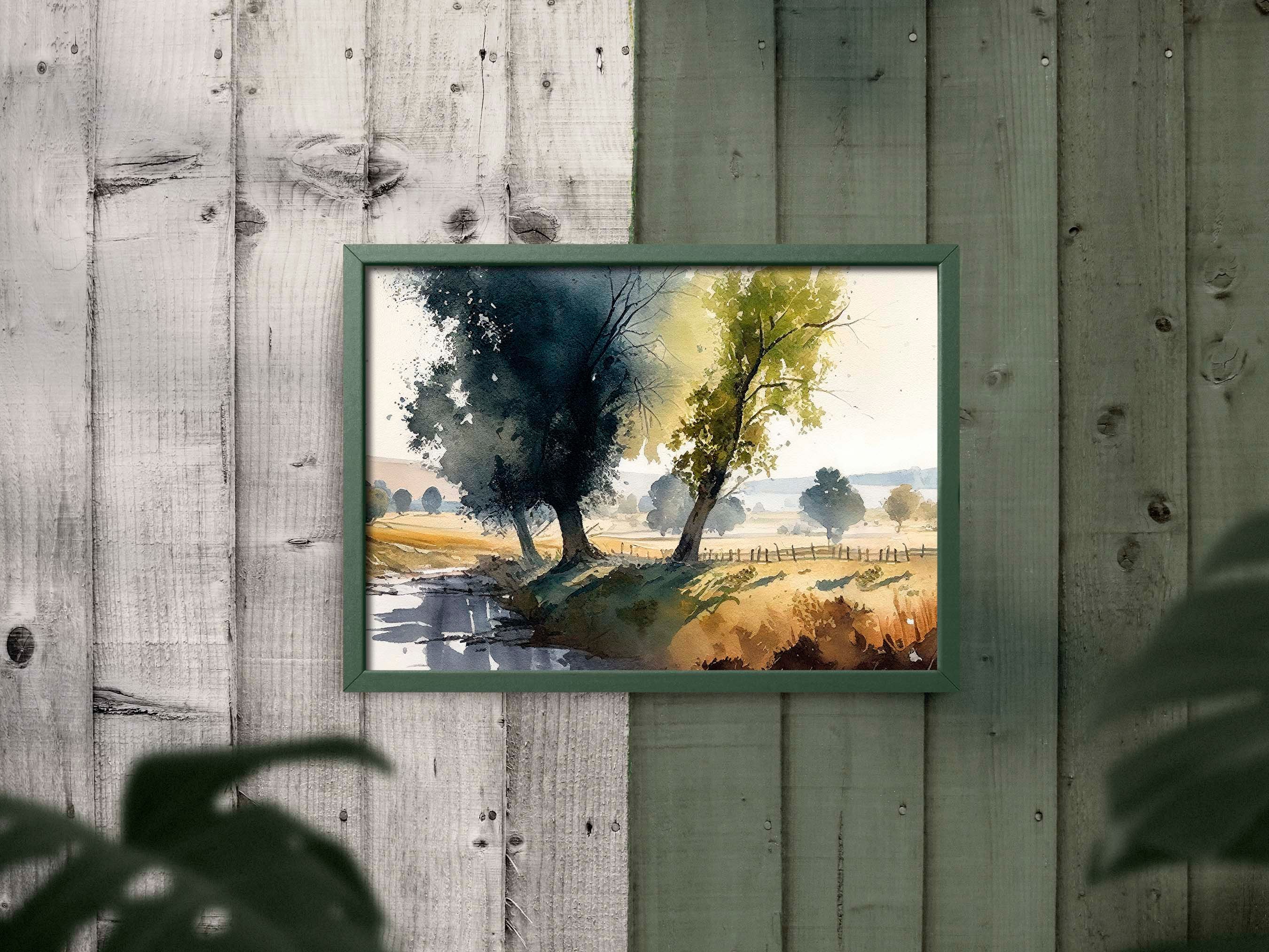 Pastoral Country Landscape Watercolor Painting Printable - Etsy