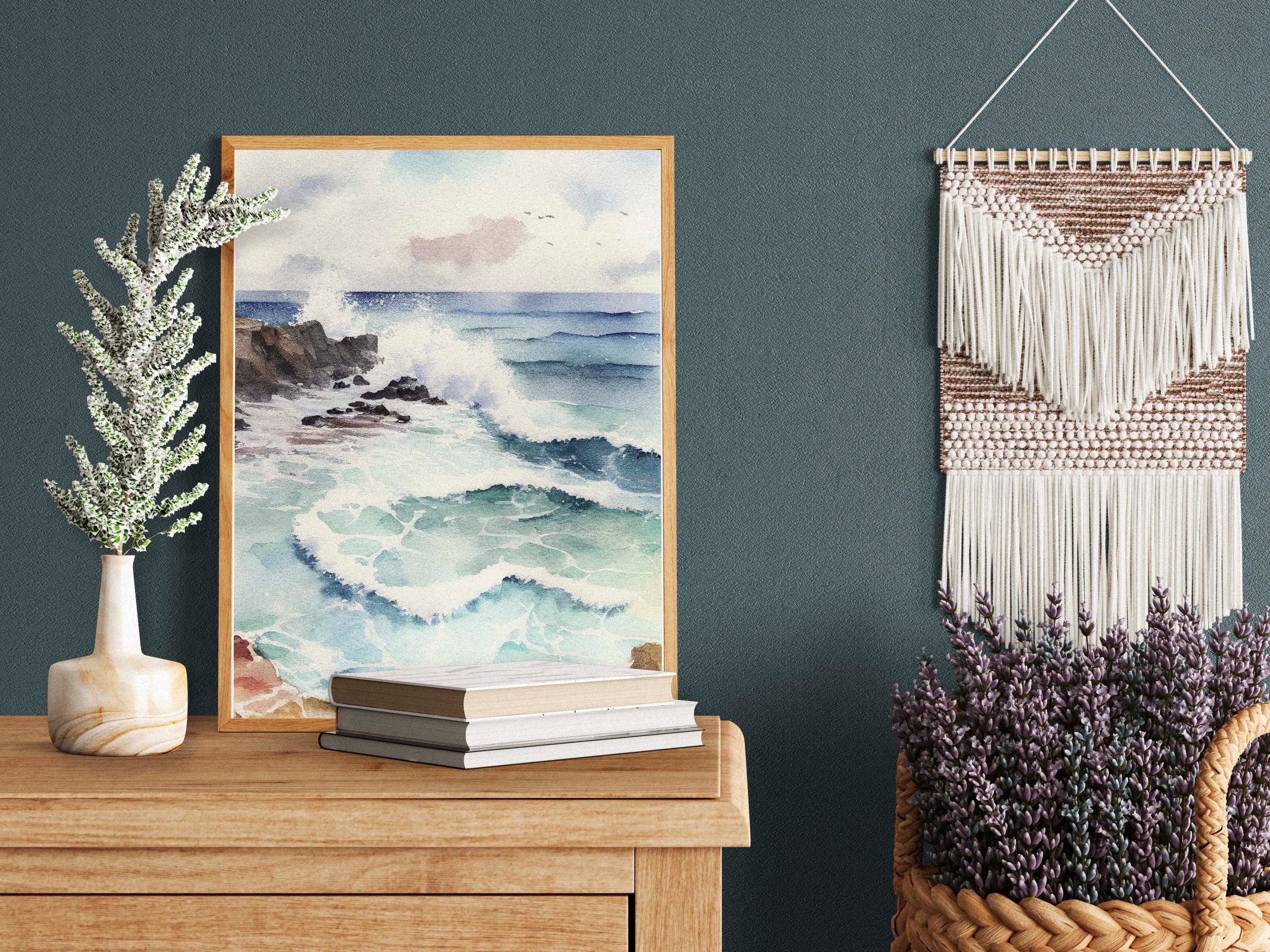 Cliffside Cove | Seascape Watercolor Painting | Printable Wall Art ...