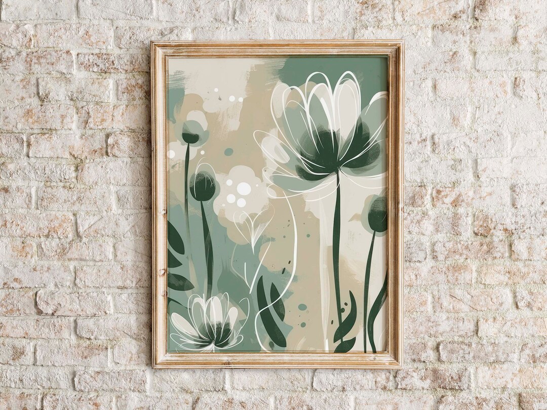Sage Green Floral Digital Print | Printable Wall Art | Downloadable ...