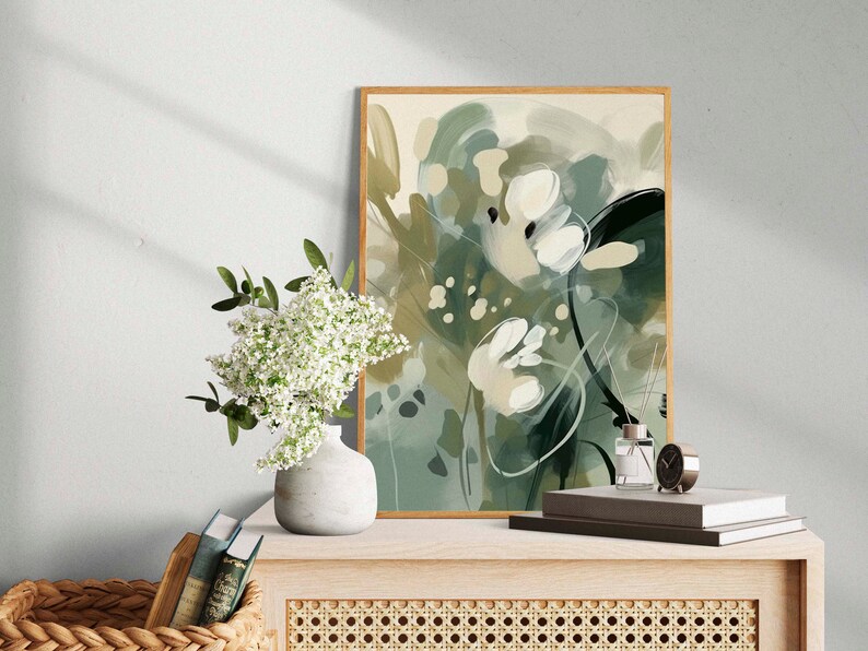 Sage Green Abstract Flower Art | Printable Wall Art | Downloadable ...