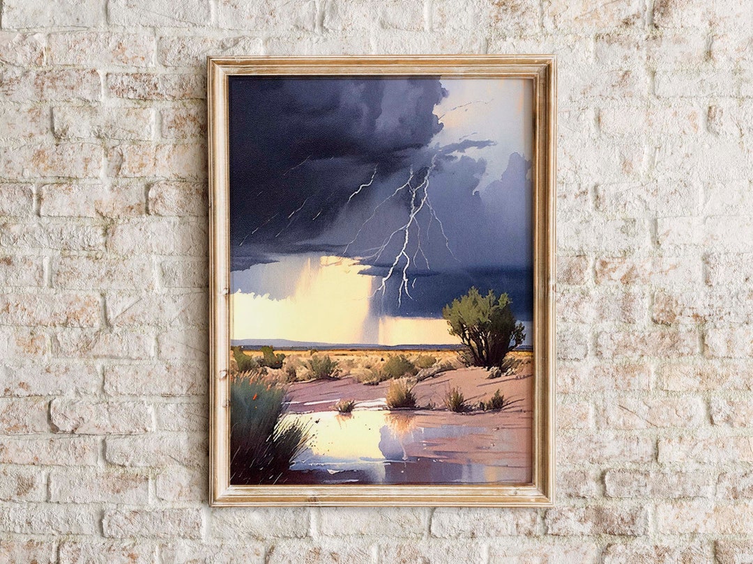 Moody Desert Thunderstorm | Watercolor Painting | Printable Wall Art ...