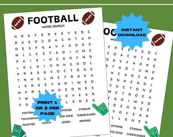Football Word Search, Printable Football Word Search, Printable Party ...