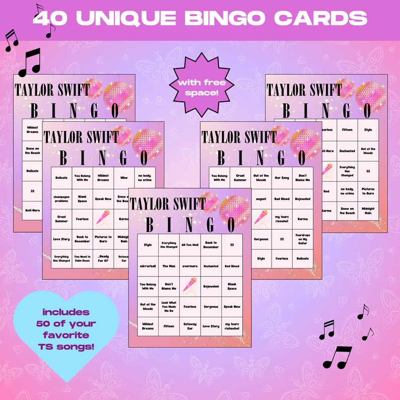 Taylor Swift Bingo, Swiftie Party Games, Eras Tour Party, Printable ...