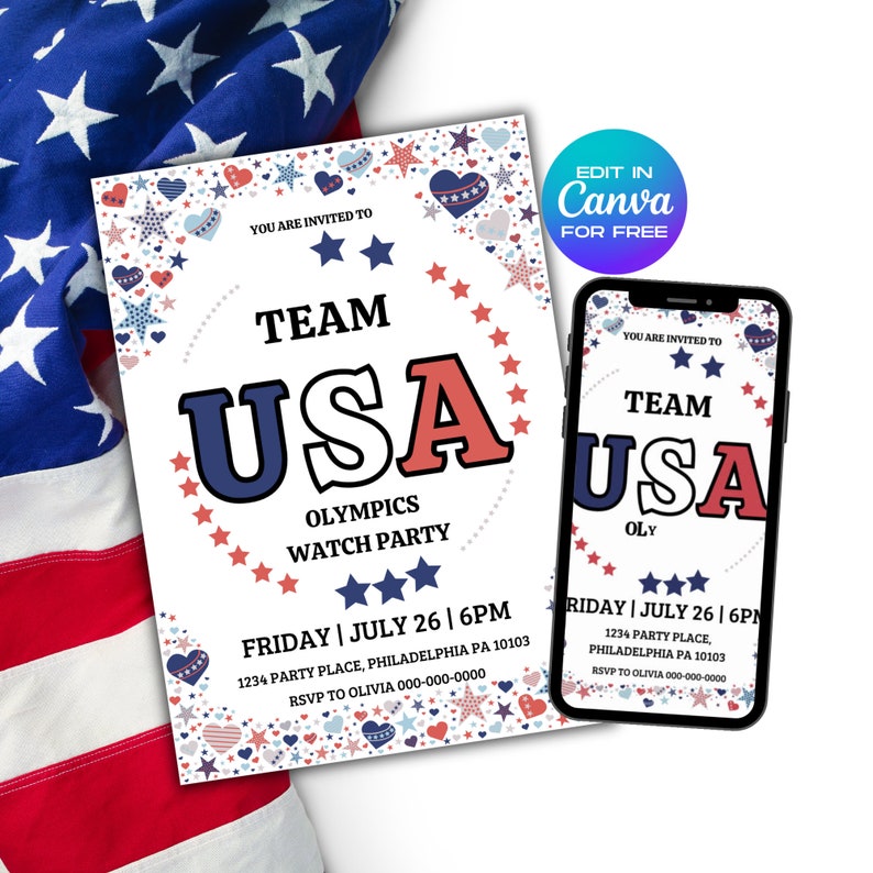 Team USA Olympics Editable Invitation, Watch Party Invitation, Team USA ...
