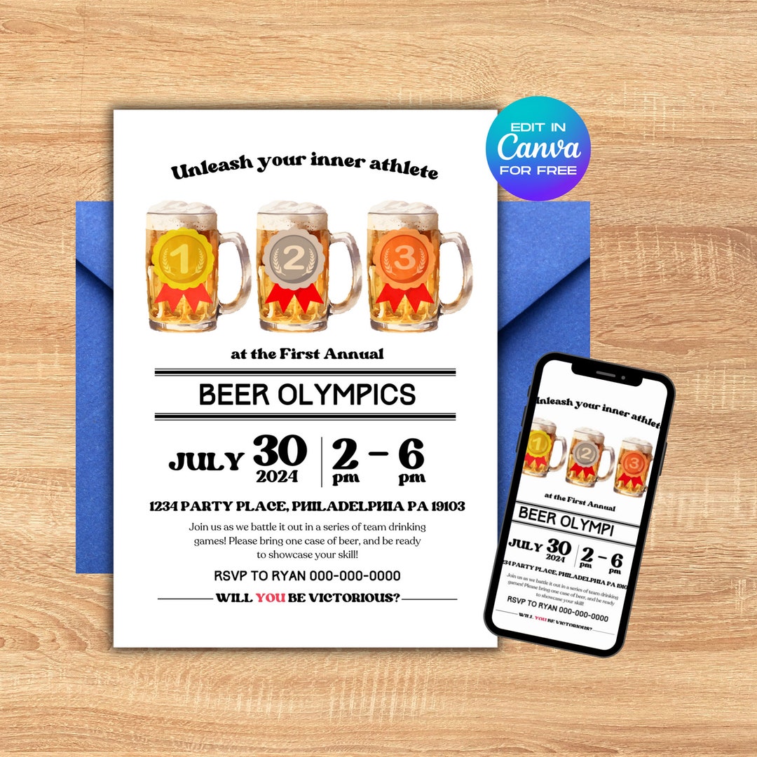 Beer Olympics, Beer Sports Party Invitation, Beer Sports Birthday Party ...