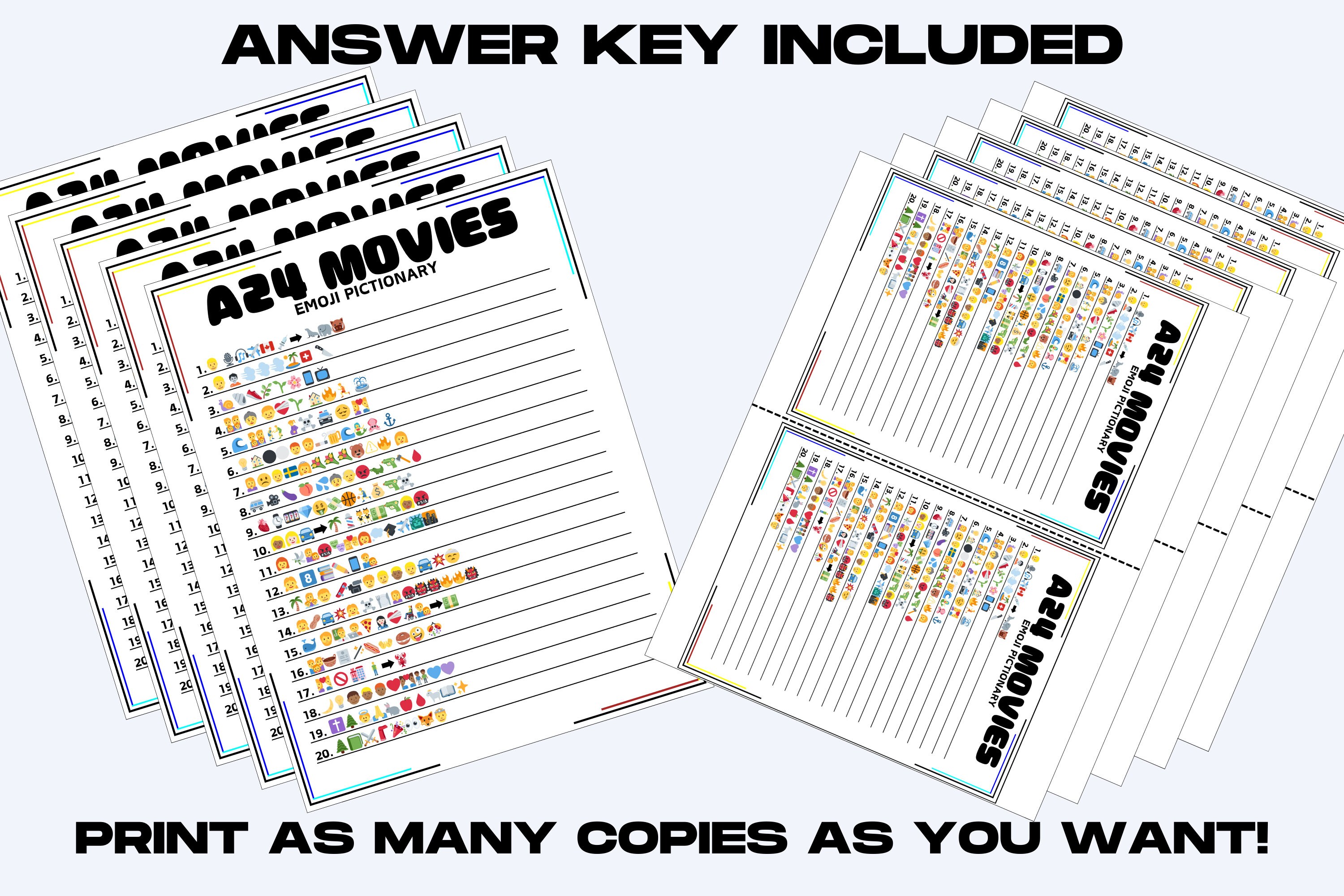 A24 Movies Emoji Pictionary, Printable Party Games, Fun Games, Oscars ...