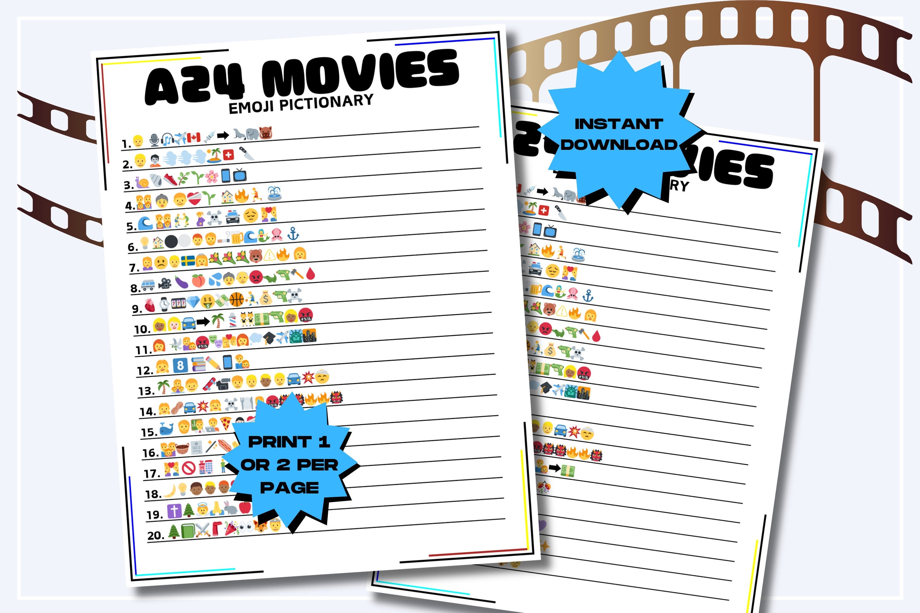 A24 Movies Emoji Pictionary, Printable Party Games, Fun Games, Oscars ...