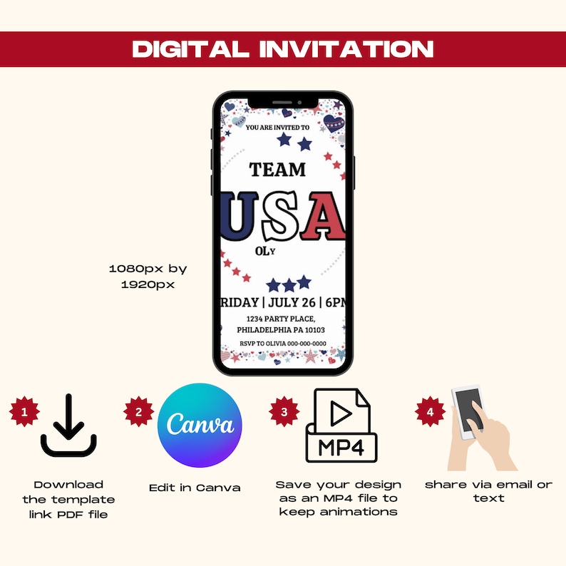 Team USA Olympics Editable Invitation, Watch Party Invitation, Team USA ...