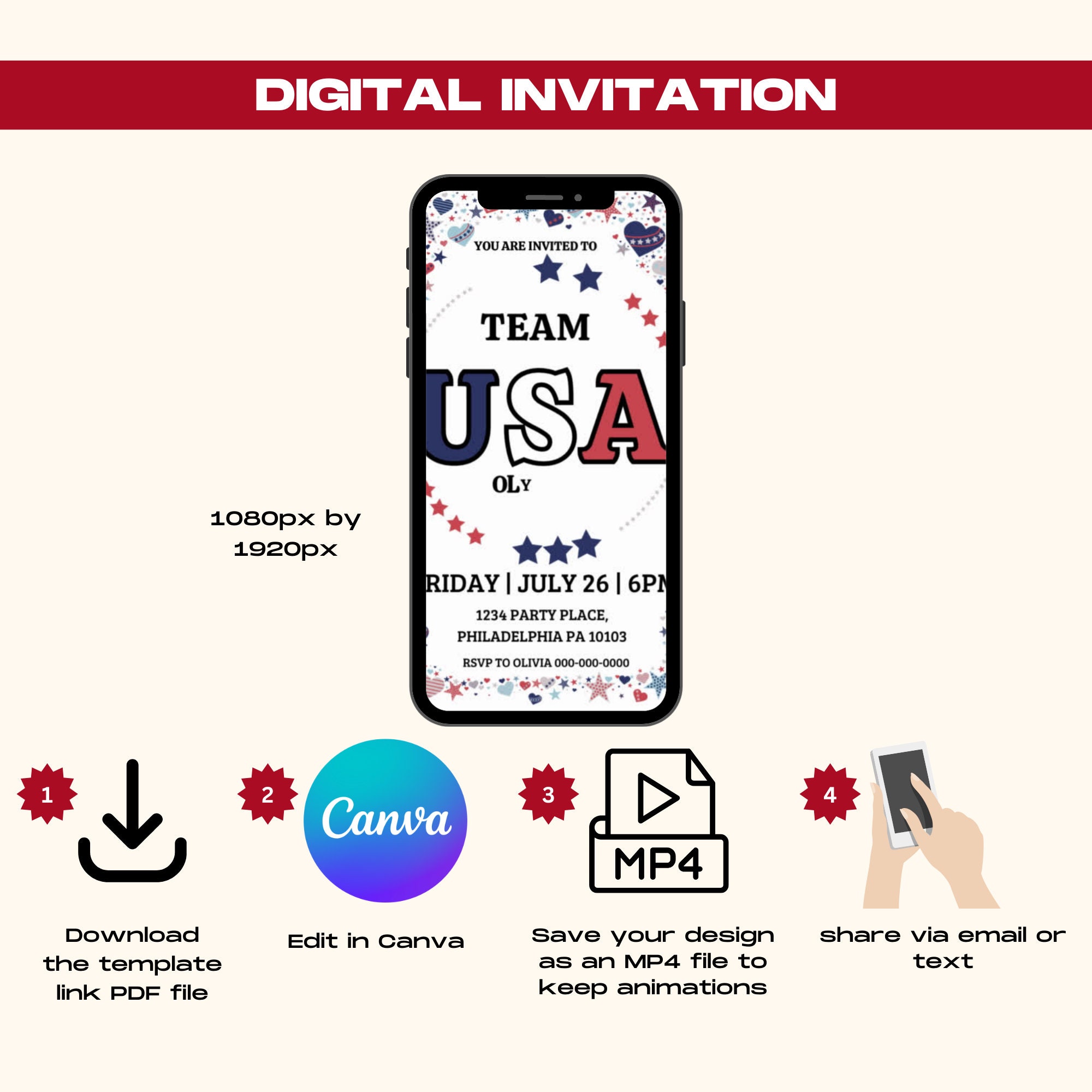Team USA Olympics Editable Invitation, Watch Party Invitation, Team USA ...