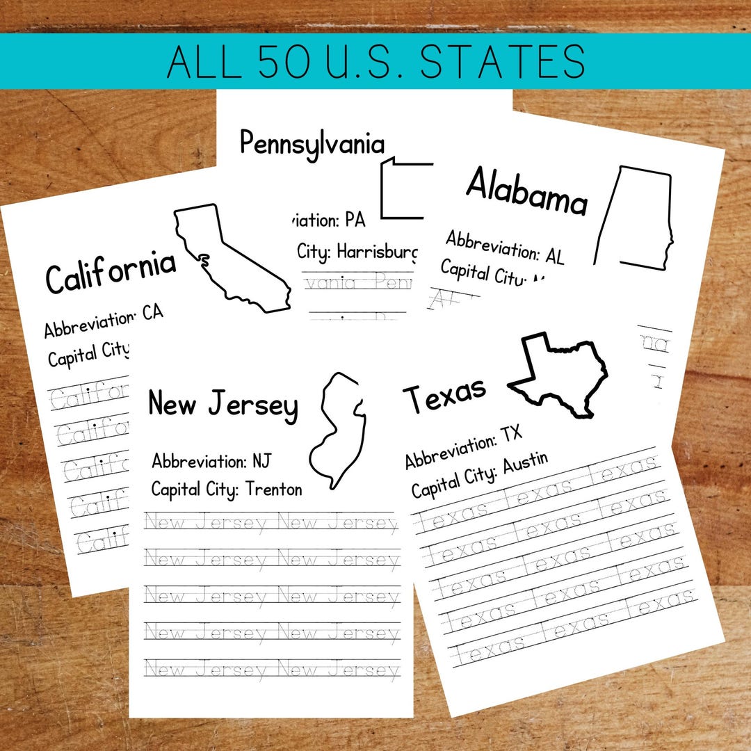 U.S. States, 50 States, Name Tracing Worksheet, Kids Handwriting ...
