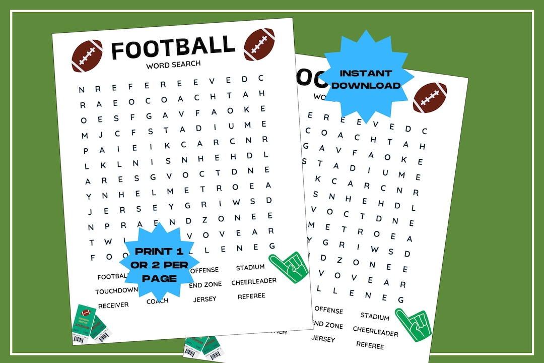 Football Word Search, Printable Football Word Search, Printable Party ...
