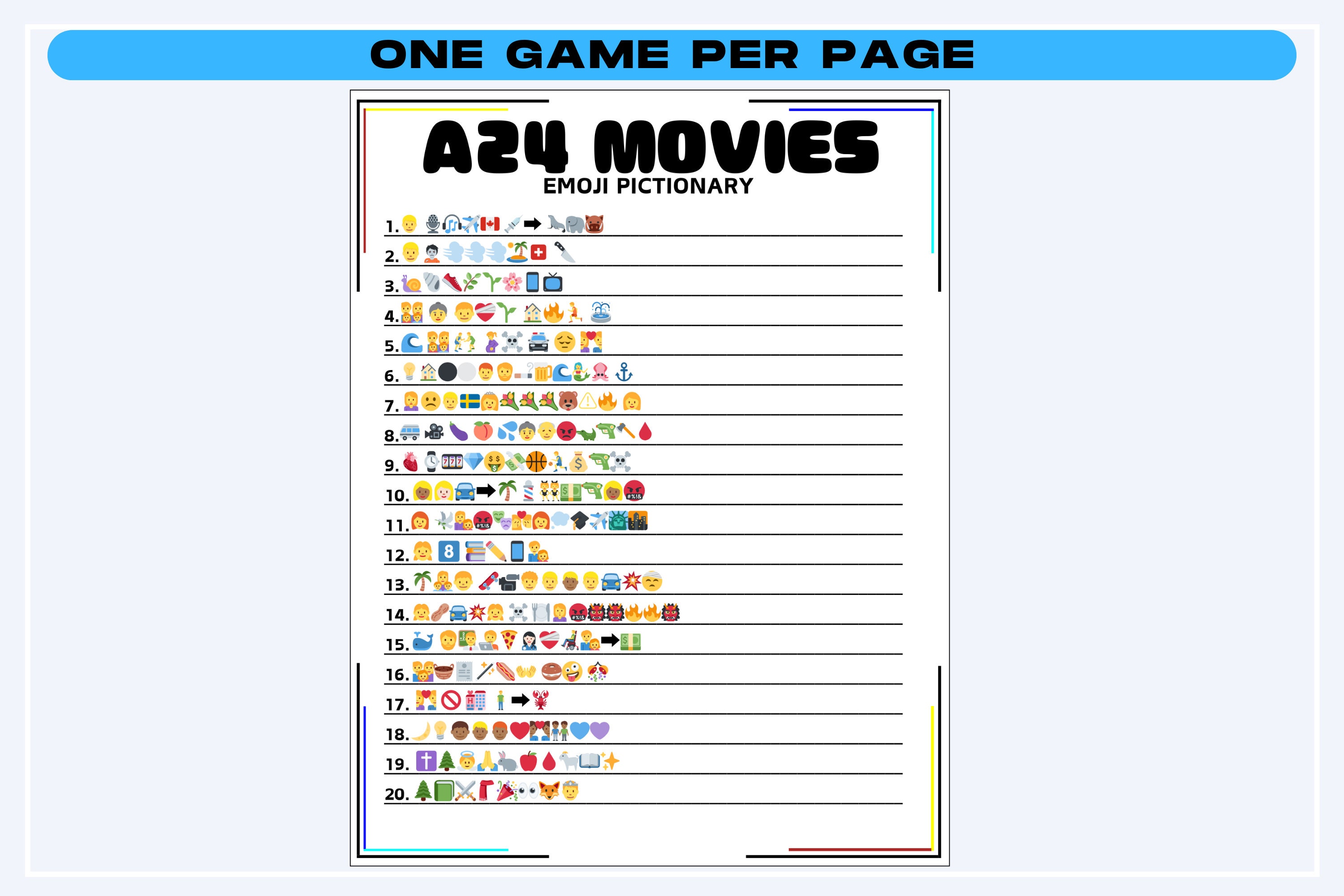 A24 Movies Emoji Pictionary, Printable Party Games, Fun Games, Oscars Ballot, Instant Download ...