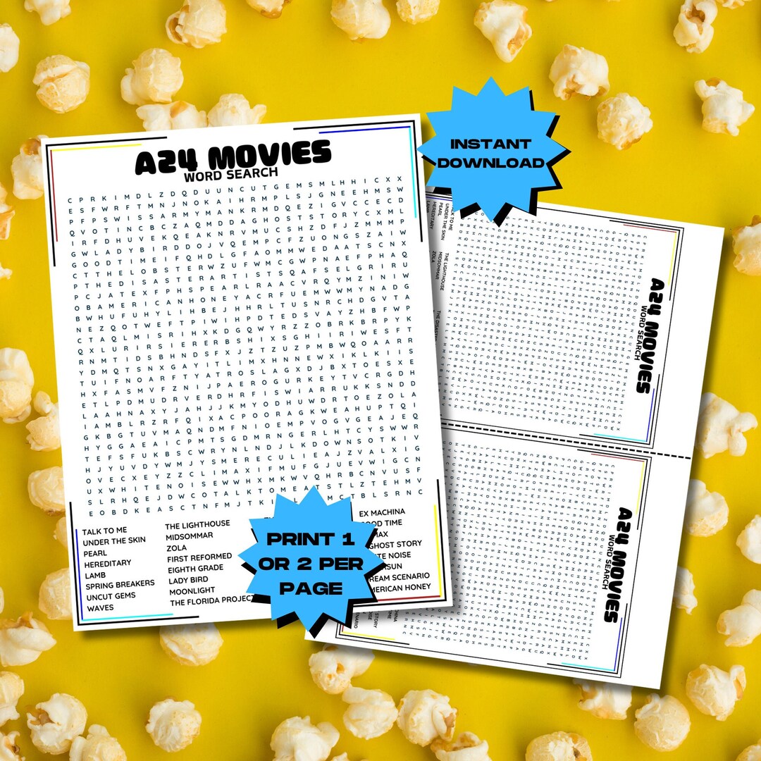 A24 Movies Word Search, Printable Party Games, Fun Games, Instant ...