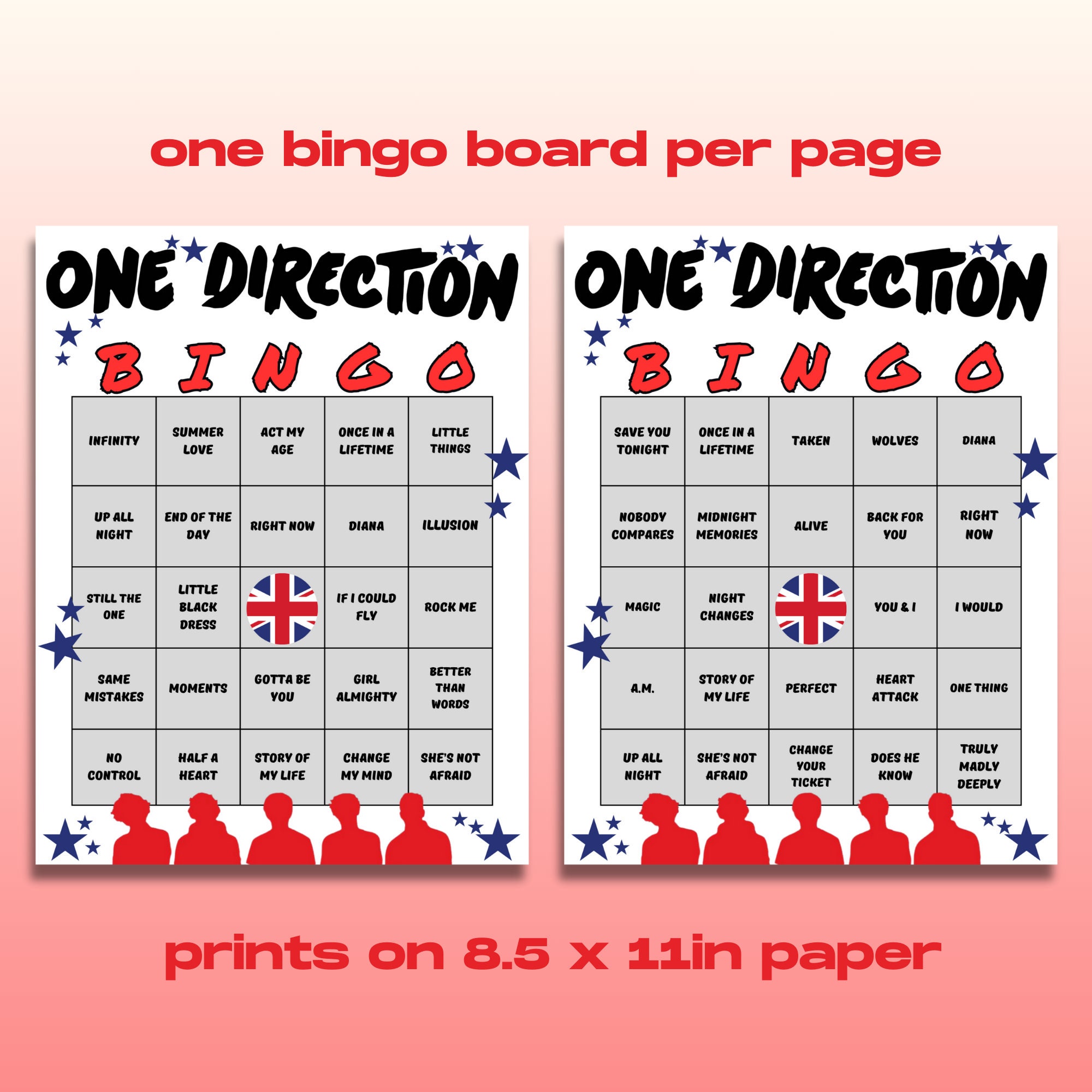 One Direction Bingo, 1D Merch, One Direction, Party Games, Printable ...