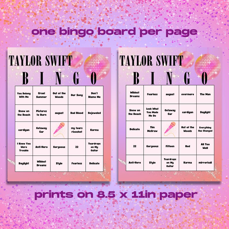 Taylor Swift Bingo, Swiftie Party Games, Eras Tour Party, Printable ...