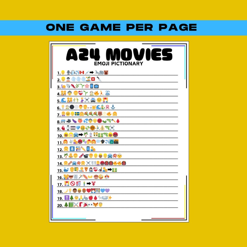A24 Movies Emoji Pictionary, Printable Party Games, Fun Games, Instant ...