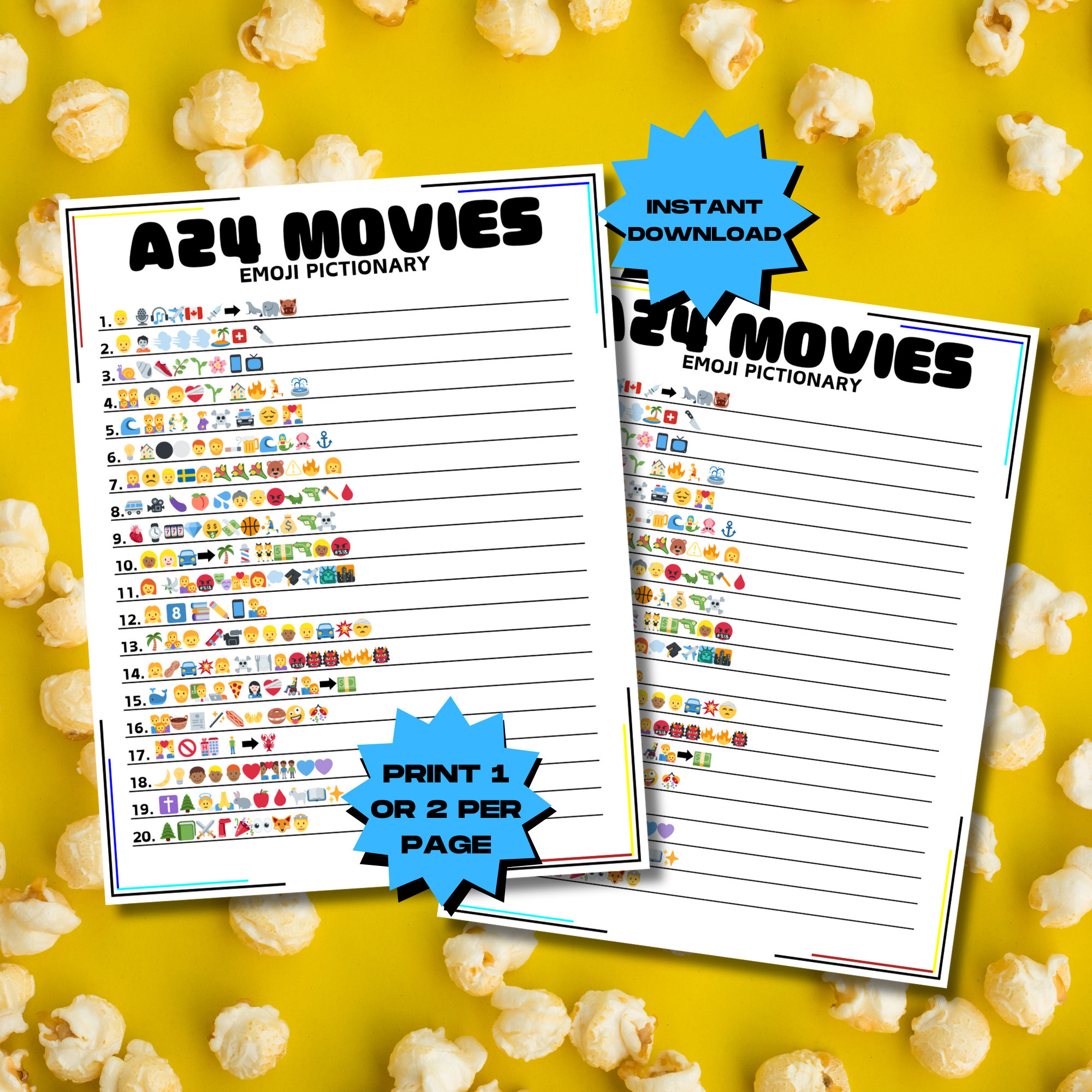 A24 Movies Emoji Pictionary, Printable Party Games, Fun Games, Instant ...