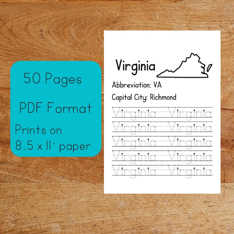 U.S. States Handwriting Practice Worksheet, Kids Geography, Busy Book ...