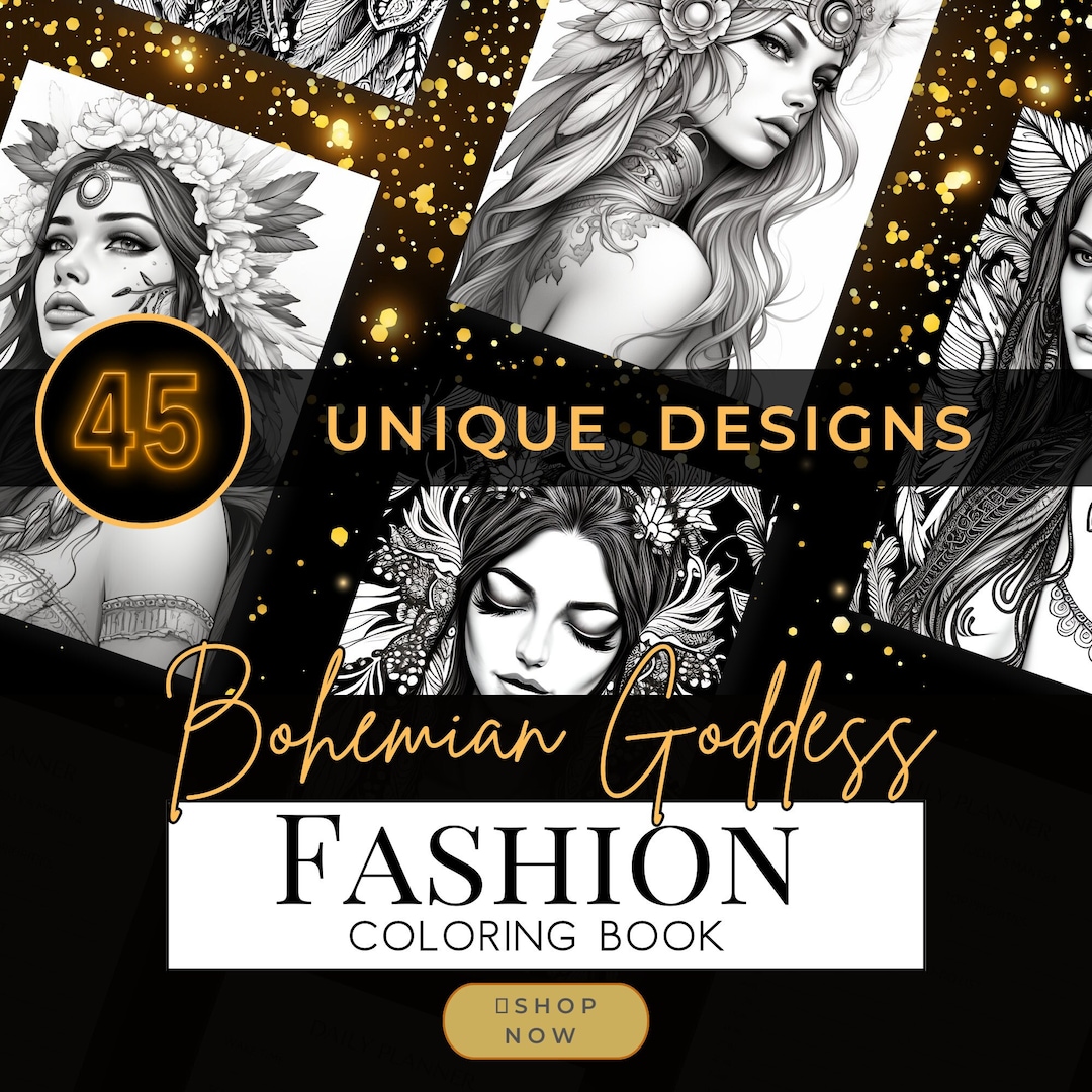 BOHEMIAN GODDESS Fashion Coloring Book 45 Printable Adult Coloring ...