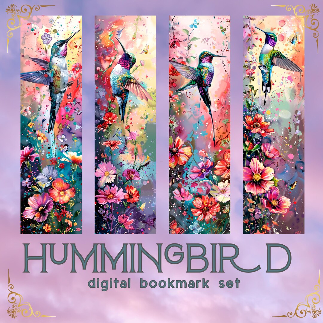 Printable Digital Bookmark Set | Hummingbirds | Floral Watercolor ...
