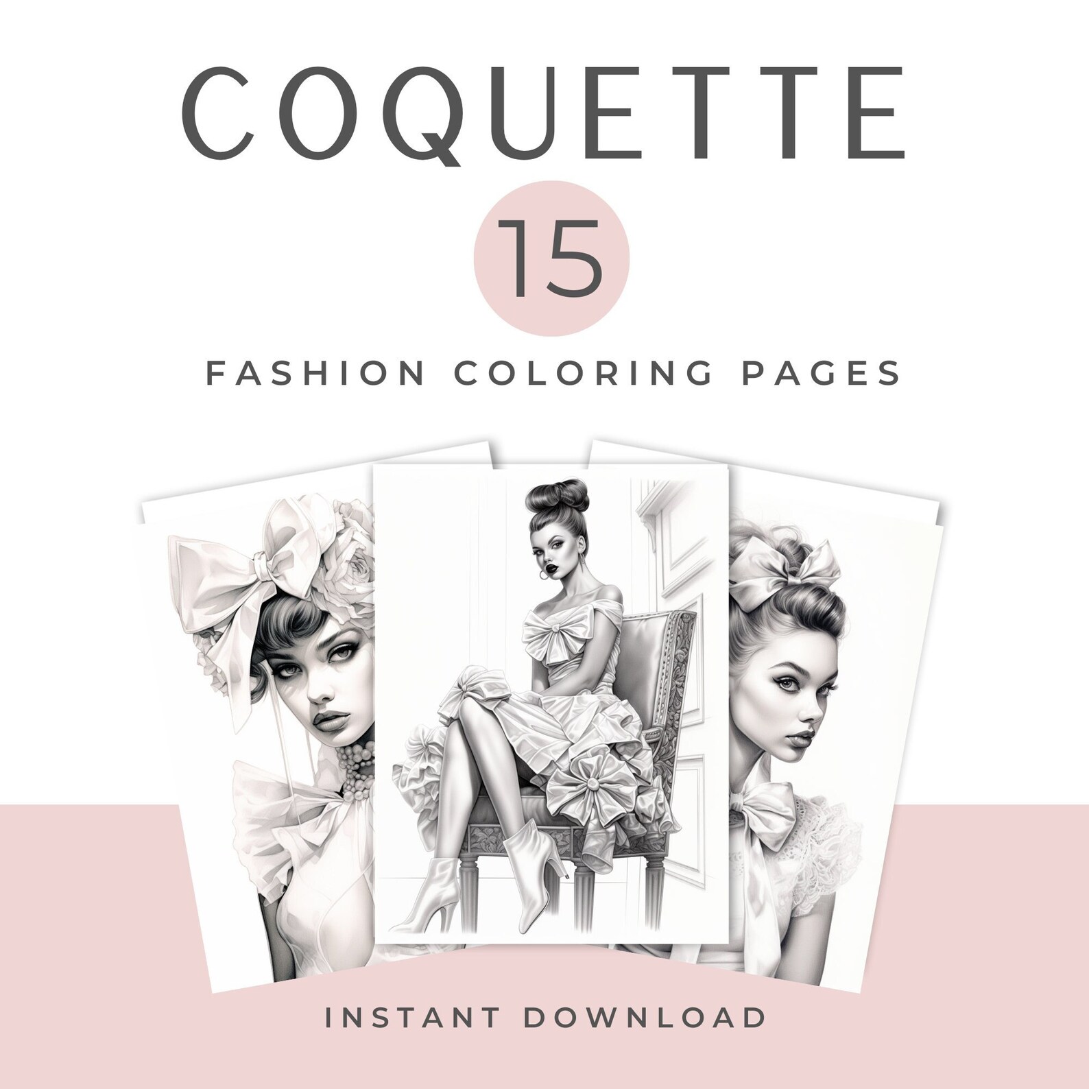 COQUETTE Fashion Adult Girls Coloring Pages INSTANT Download 15 PAGE ...