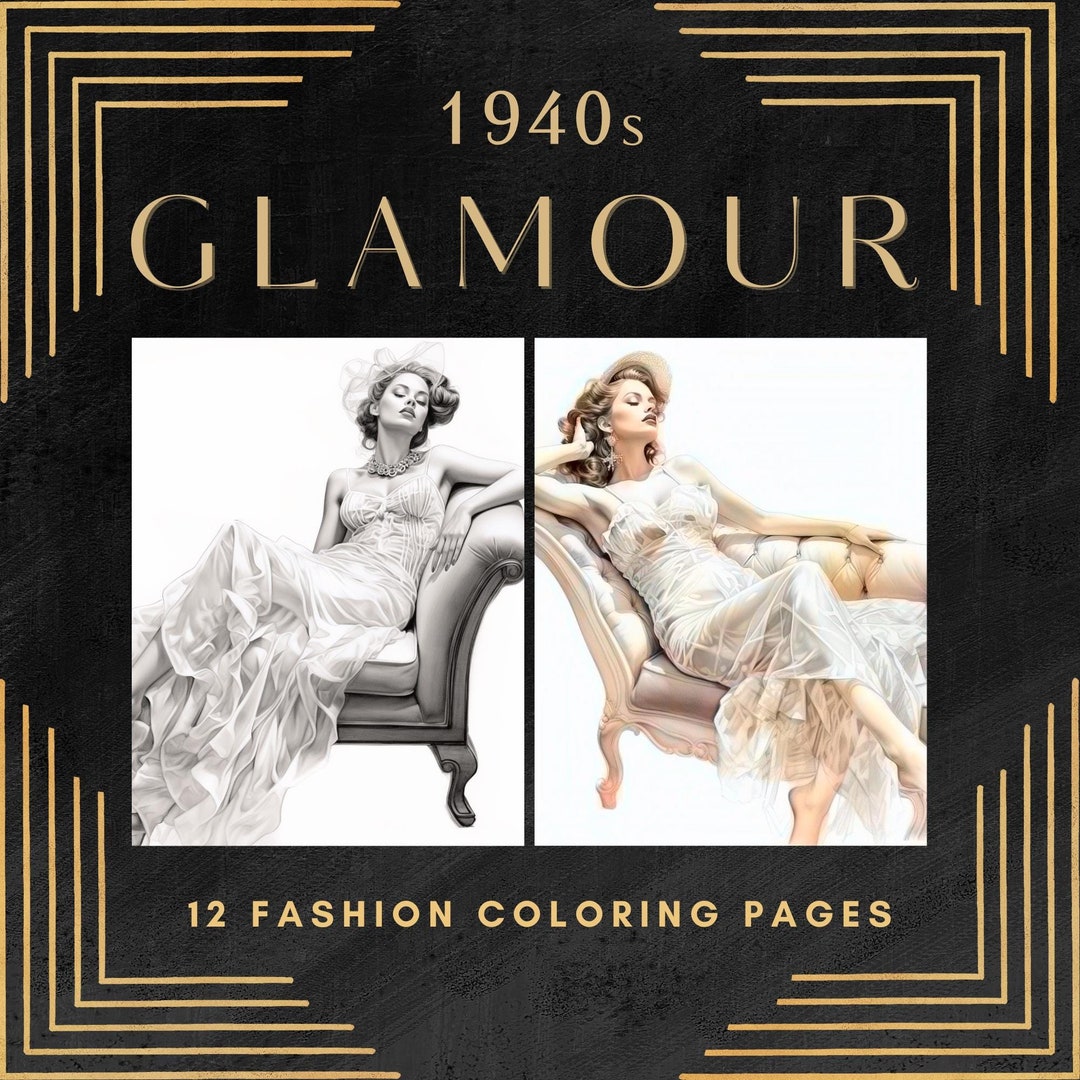Adult Coloring Pages 1940s Glamour Fashion | 12 Vintage Portrait ...