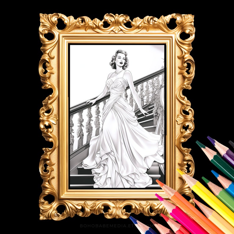 1940's Fashion Glamour Coloring Pages VOLUME 2 Printable Adult Coloring ...