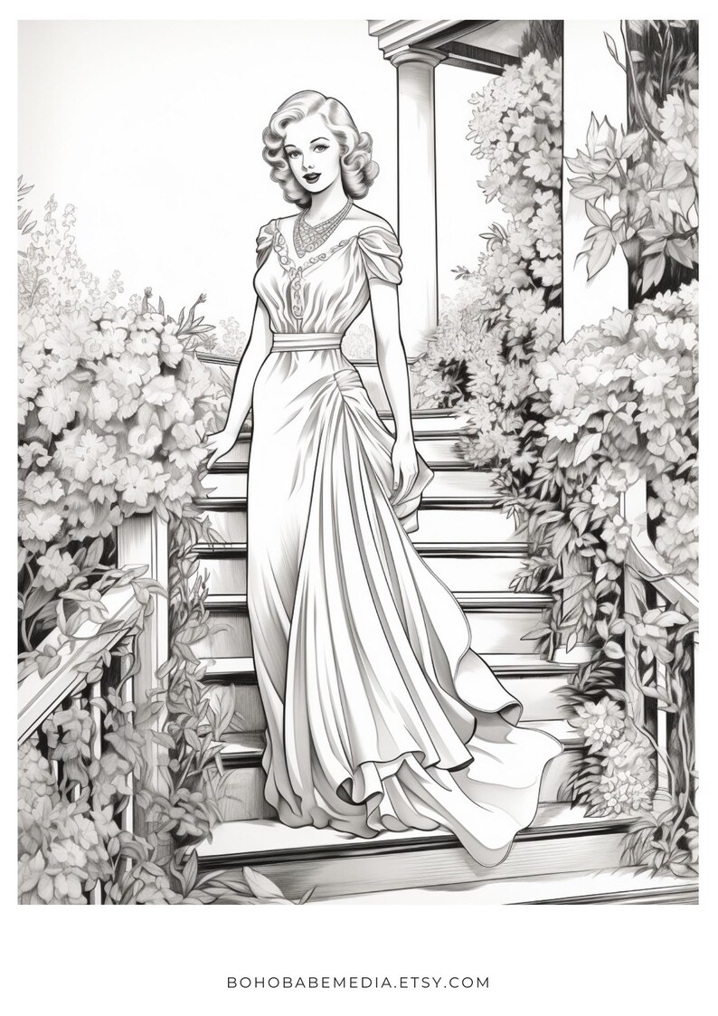 1940's Fashion Glamour Coloring Pages VOLUME 2 Printable Adult Coloring ...