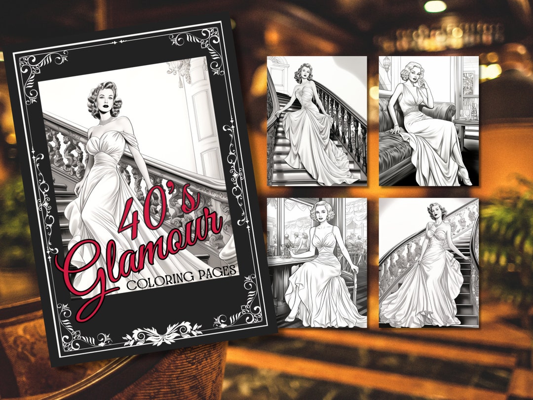 1940s FASHION Glamour COLORING Pages | 5 PRINTABLE Adult Coloring Pages ...