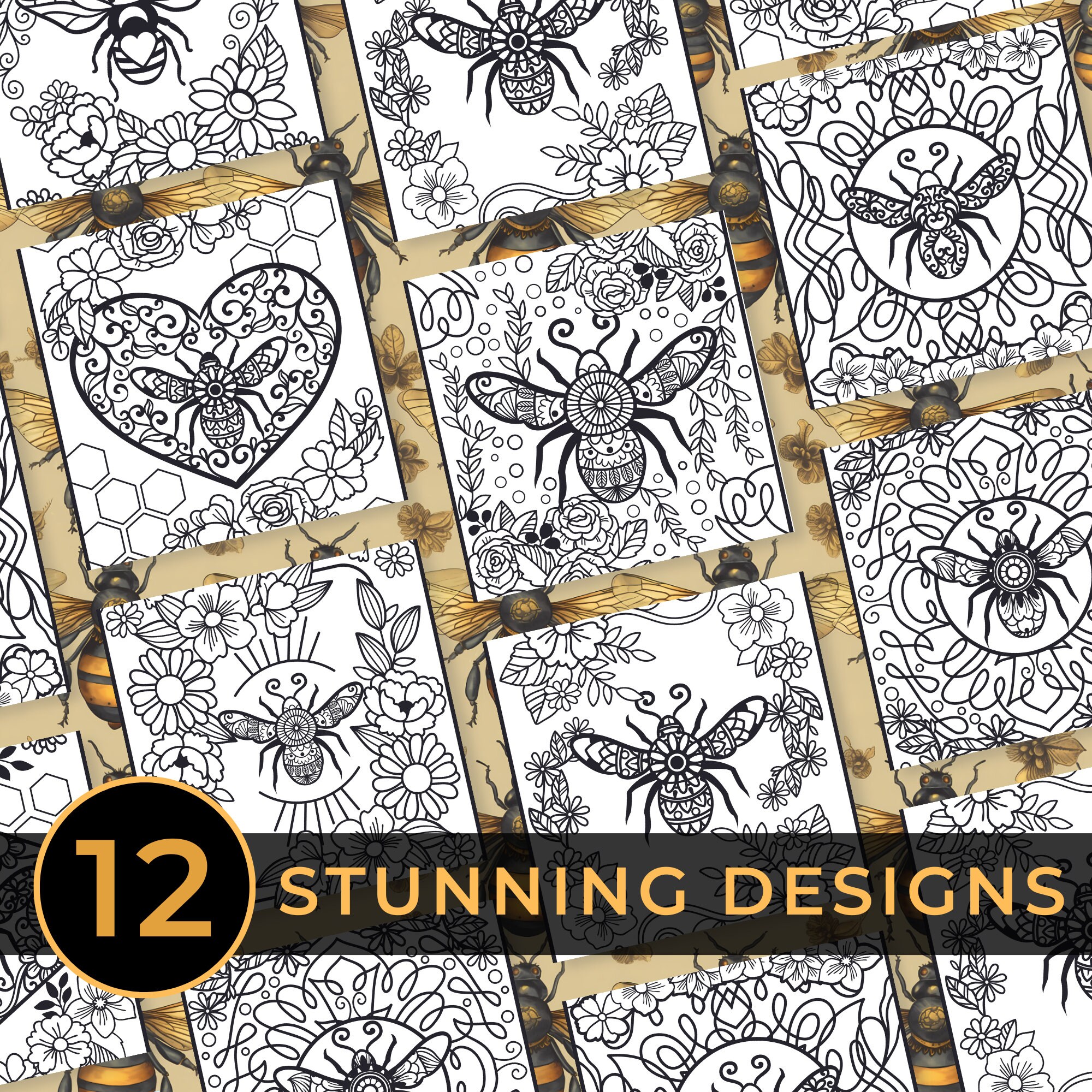 COLORING Pages VINTAGE Garden BEE Adult Kids Coloring Book Printable ...