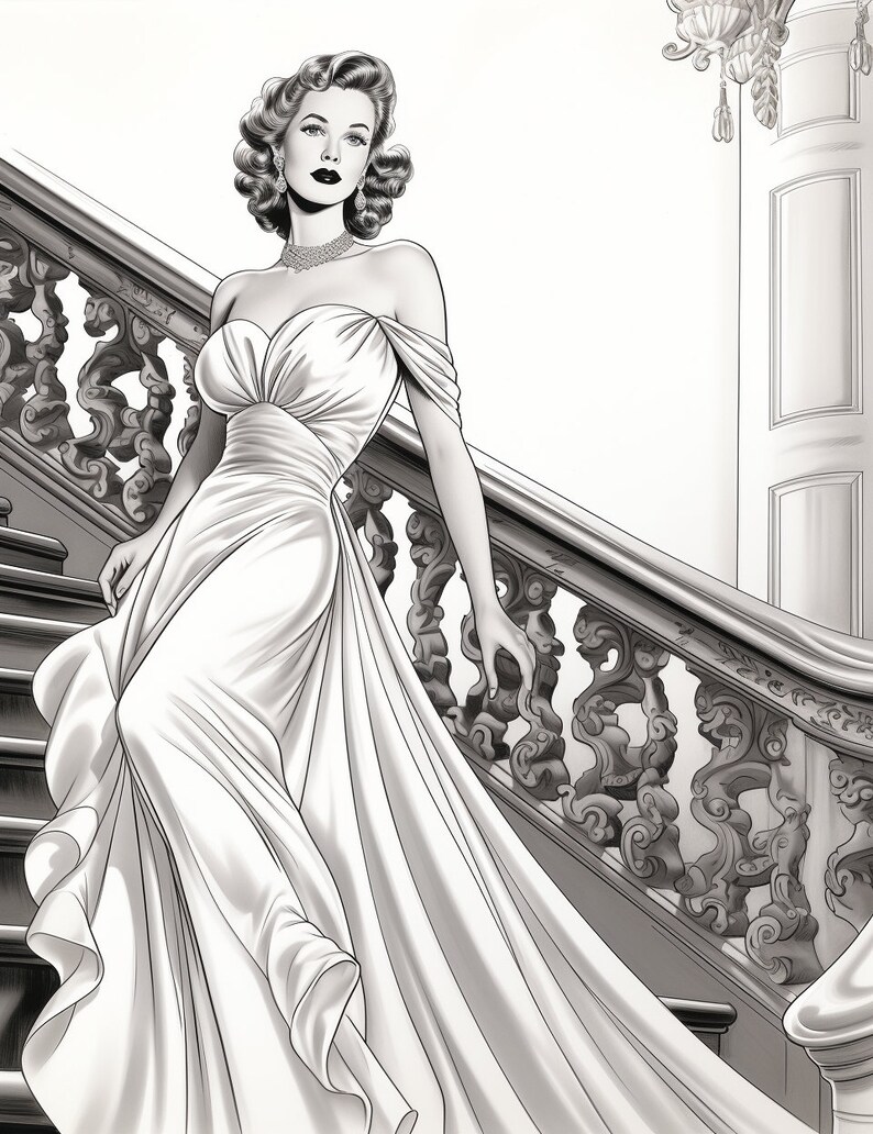 1940s FASHION Glamour COLORING Pages | 5 PRINTABLE Adult Coloring Pages ...