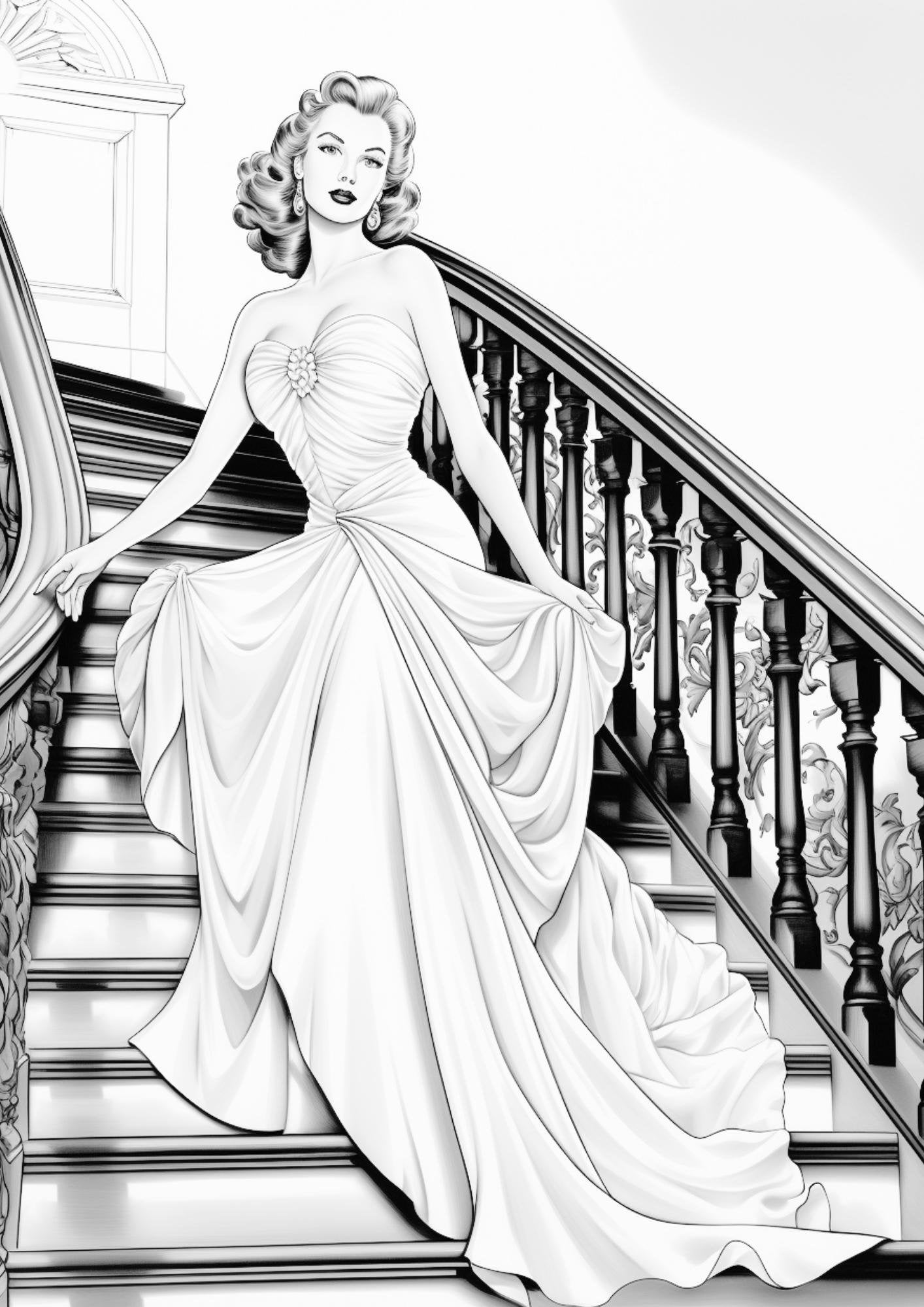1940s FASHION Glamour COLORING Pages 5 PRINTABLE Adult Coloring Pages ...