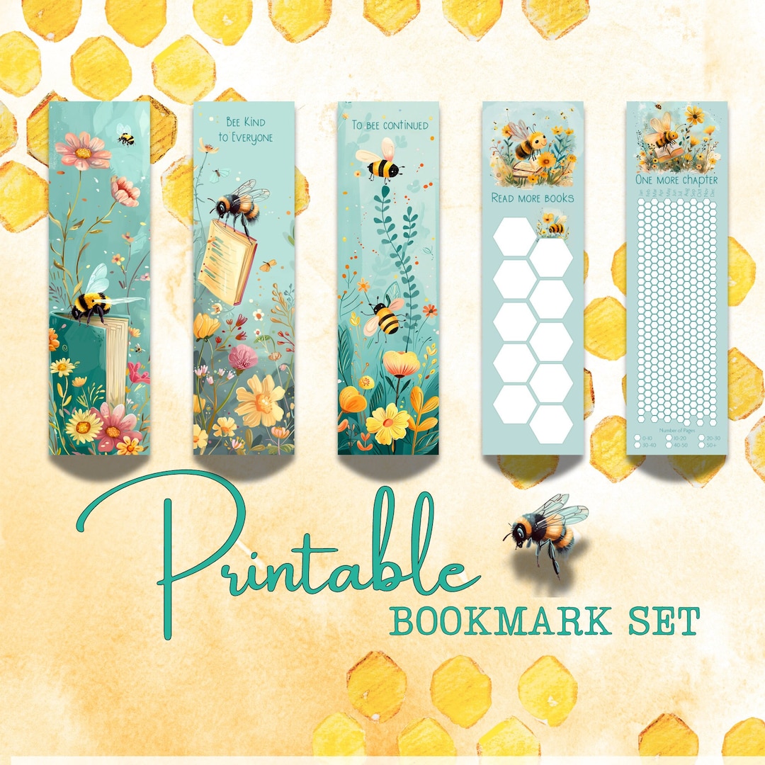 5 Bookmarks PRINTABLE Bee Reading Tracker Cute Flower Aesthetic Booktok ...