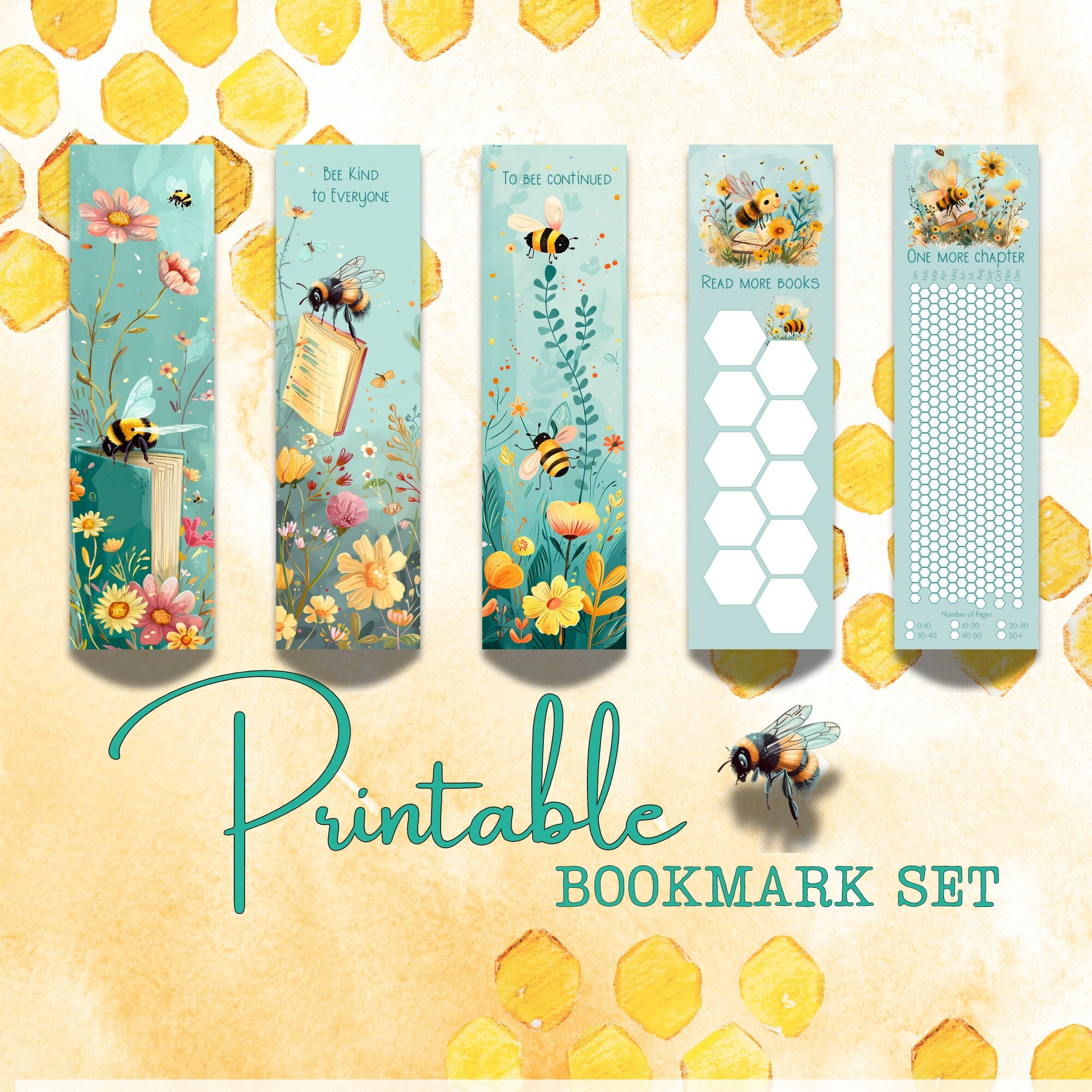 5 Bookmarks PRINTABLE Bee Reading Tracker Cute Flower Aesthetic Booktok ...