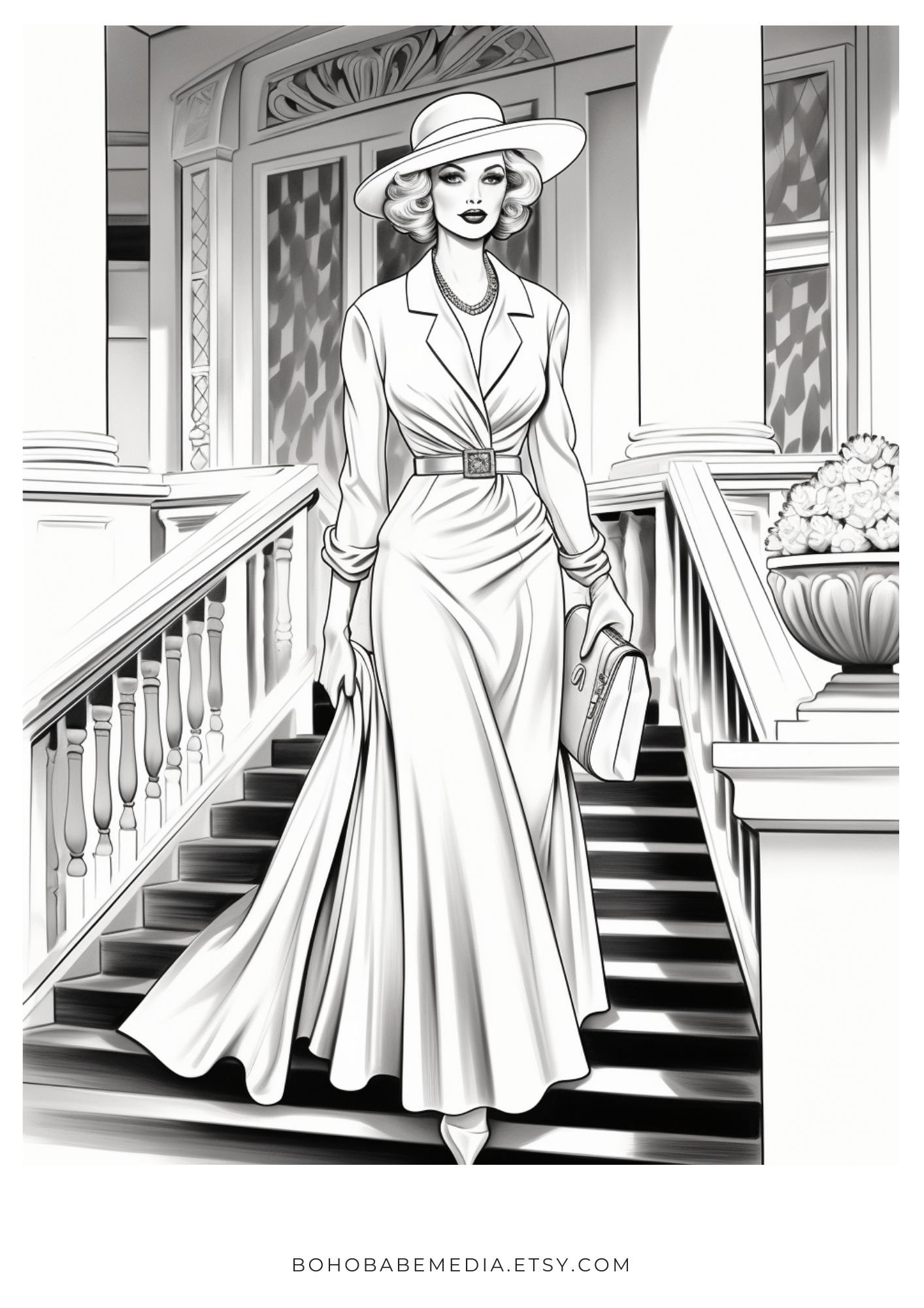 1940's Fashion Glamour Coloring Pages VOLUME 2 Printable Adult Coloring ...