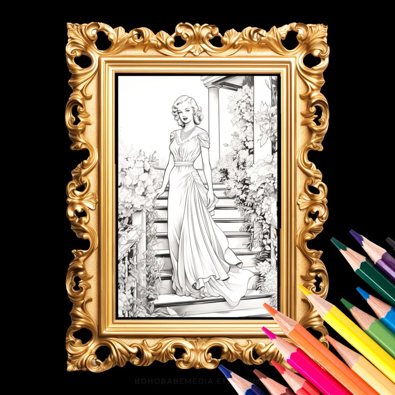 1940's Fashion Glamour Coloring Pages VOLUME 2 Printable Adult Coloring ...