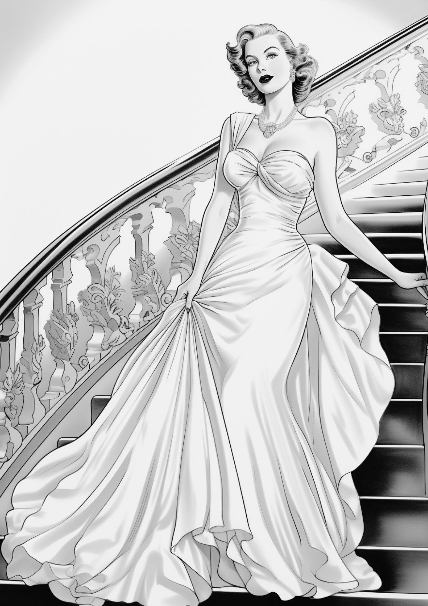 1940s FASHION Glamour COLORING Pages 5 PRINTABLE Adult Coloring Pages ...