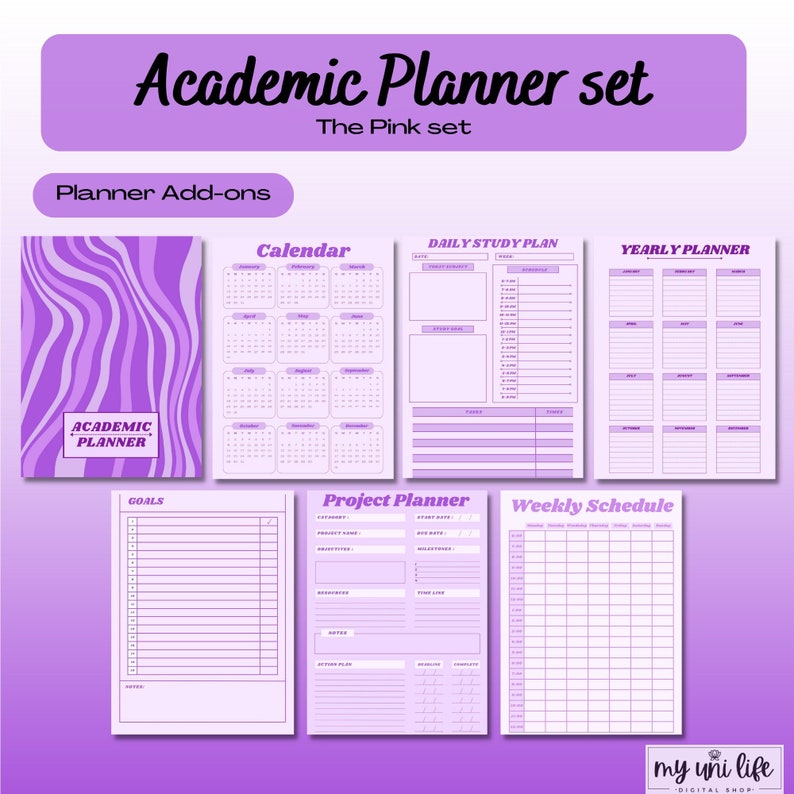Academic Planner Set (set 1-pink) | Studying and Planning for Goodnotes ...