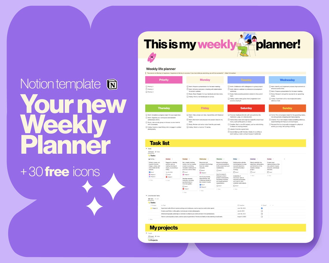 Notion Weekly Life Planner, Notion Template, All in One Notion Planner ...