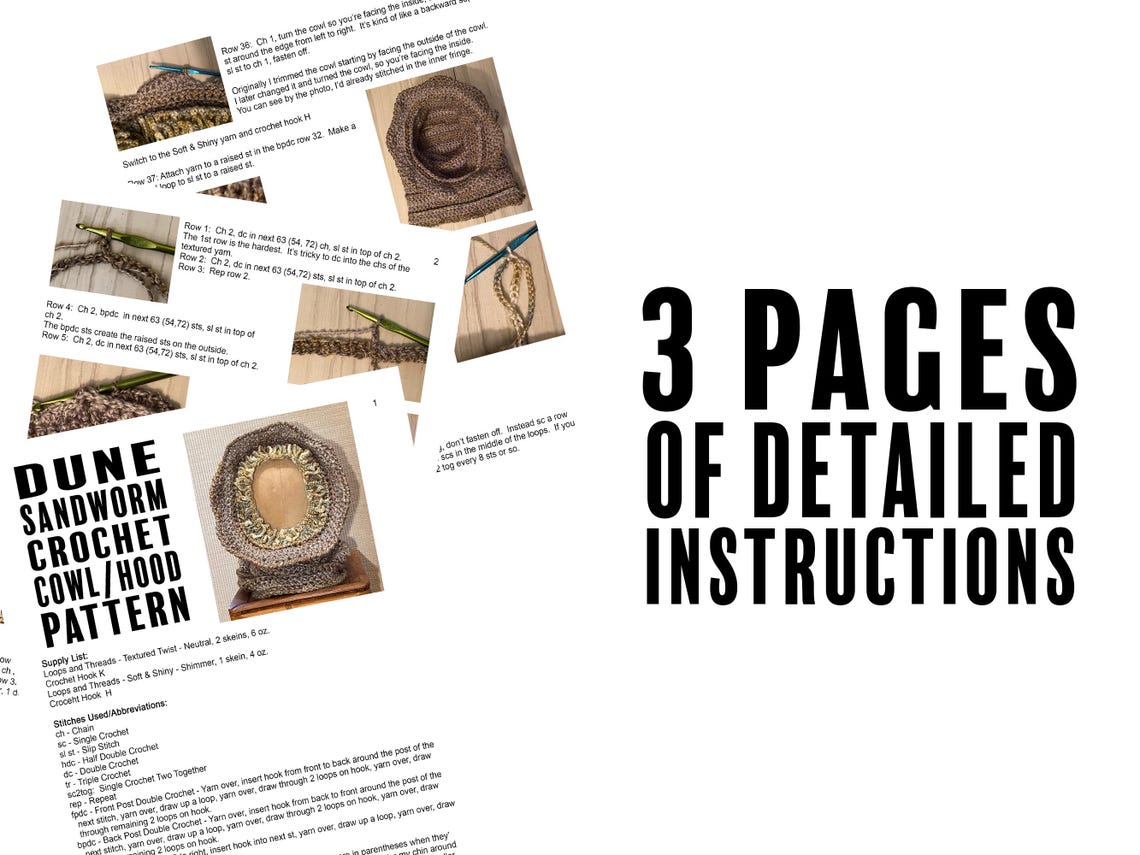 Dune Sandworm Crochet Cowl/hood Pattern, PDF, Instant Download - Etsy