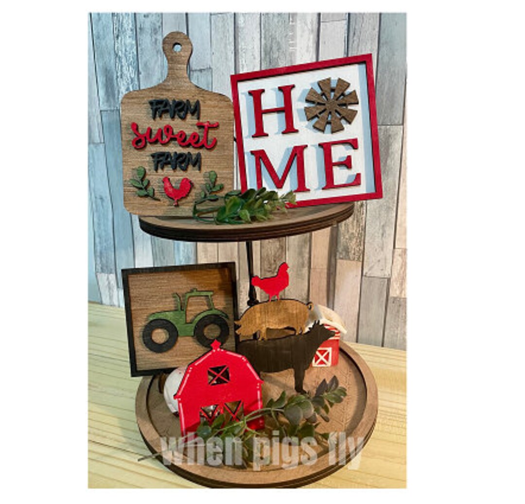 Farm Tiered Tray Kit SVG File Laser/farmhouse Decor/glowforge/when Pigs ...
