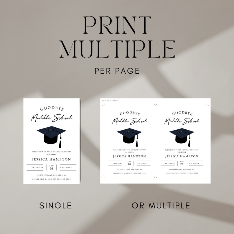 Middle School Graduation Invitation Template High School - Etsy
