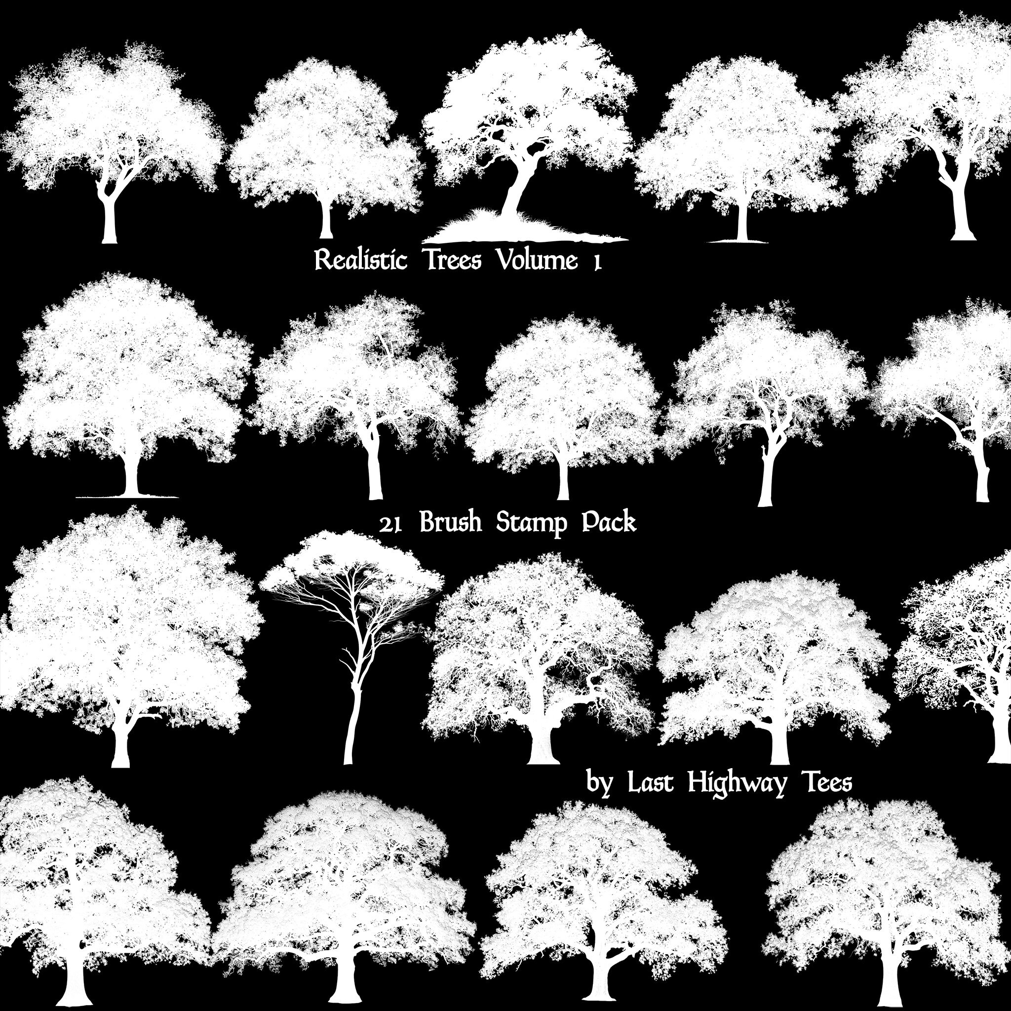 Realistic Trees Volume 1 Photoshop 21 Brushes Collection Stamps Paint ...