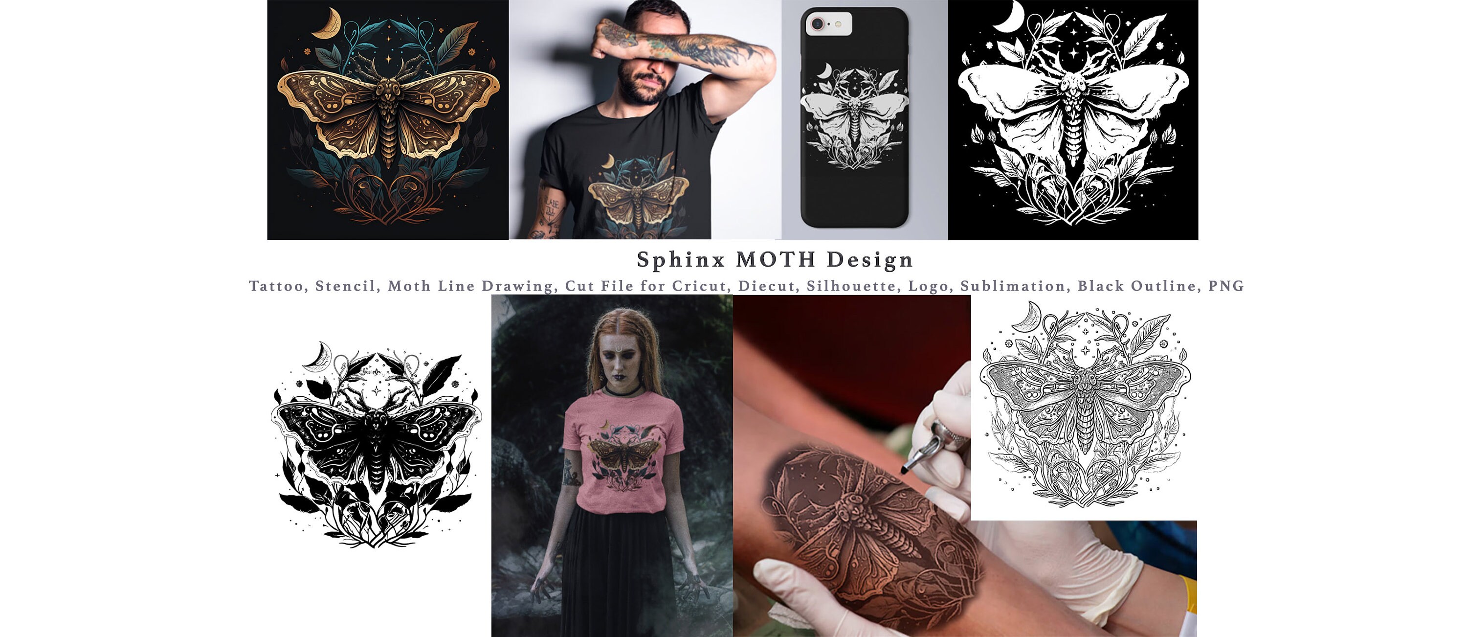 Moth SVG, Moths Clipart, Tattoo, Stencil, Moth Line Drawing, Cut File ...